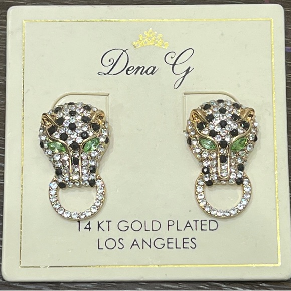 dena g | Jewelry | Stunning Vintage Name Brand Dena G Couture Green Jeweled Jaguar Drop Earrings ...